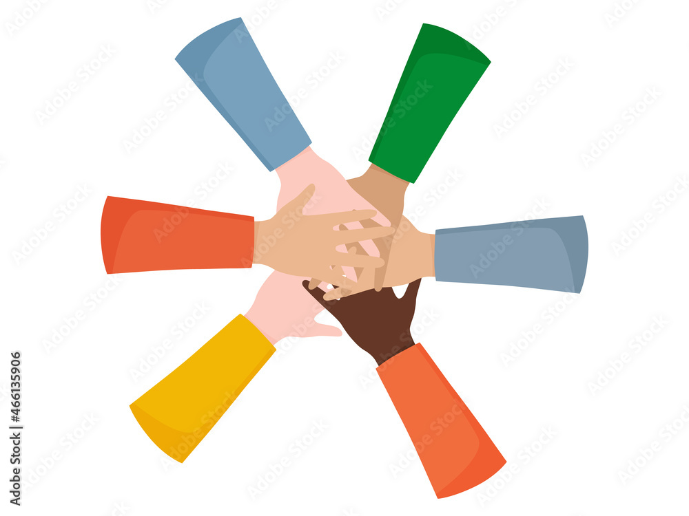 Hands together. Set of different races raised up hands. Symbol of ...