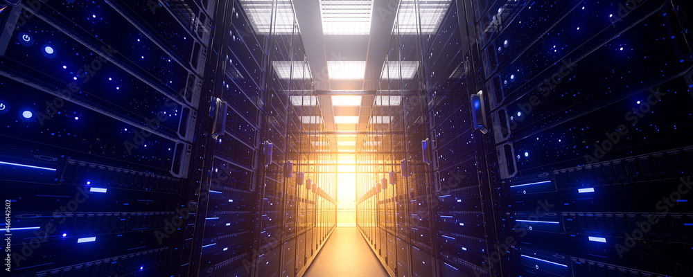 Server racks in computer network security server room datacenter ...