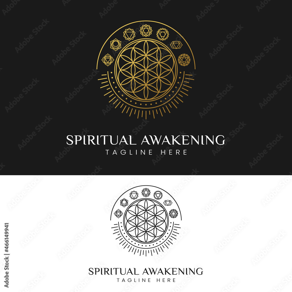 Spiritual Awakening with Flower of Life and 7 Chakra Symbols Logo ...