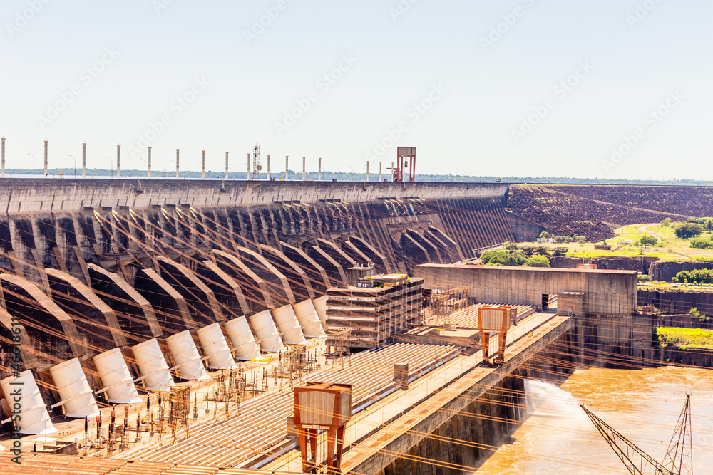 World's largest Itaipu hydroelectric dam on the Parana River located on ...