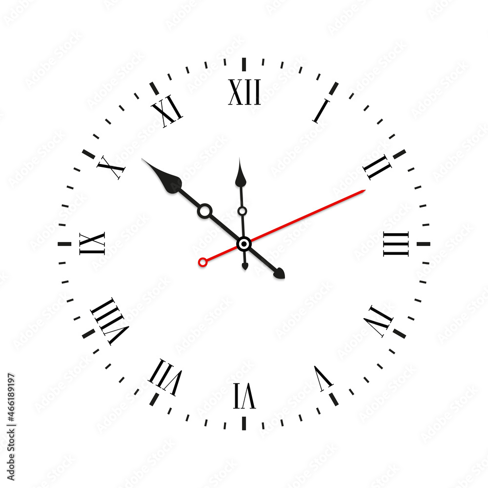 Vintage antique clock, numeric and roman number face with roman ...