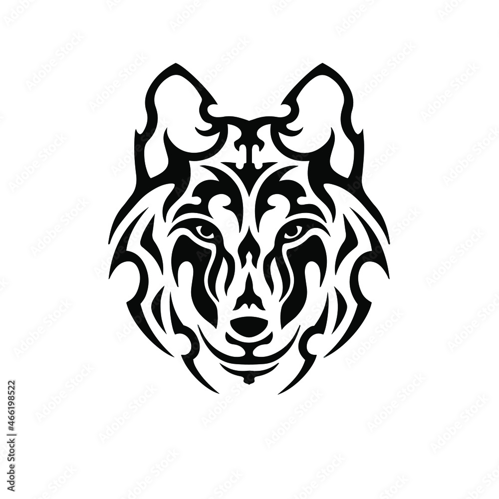 Black Tribal Wolf Head Logo on White Background. Tattoo Design Stencil ...