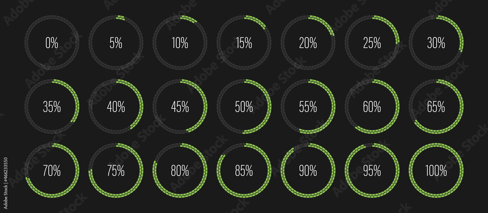 Set of circle percentage diagrams meters from 0 to 100 ready-to-use for ...