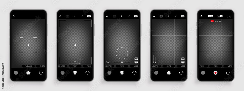 Phone camera interface. Smartphone photography and video viewfinder ...