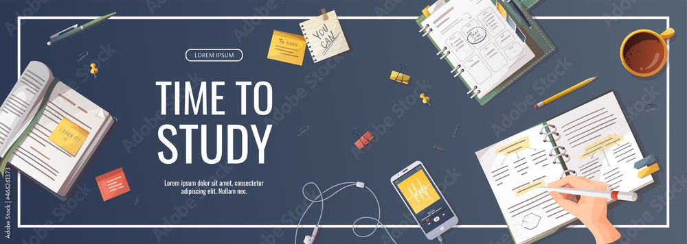 Banner design with study supplies for Studying, education, learning ...
