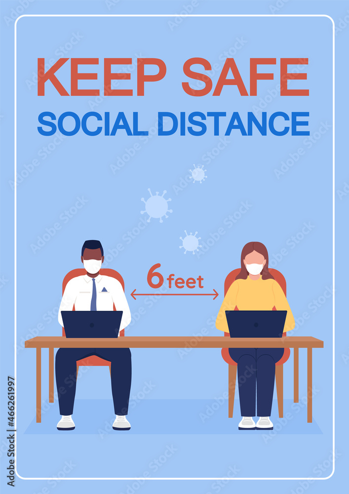 Stock-Vektorgrafik „Keep safe social distance poster flat vector ...