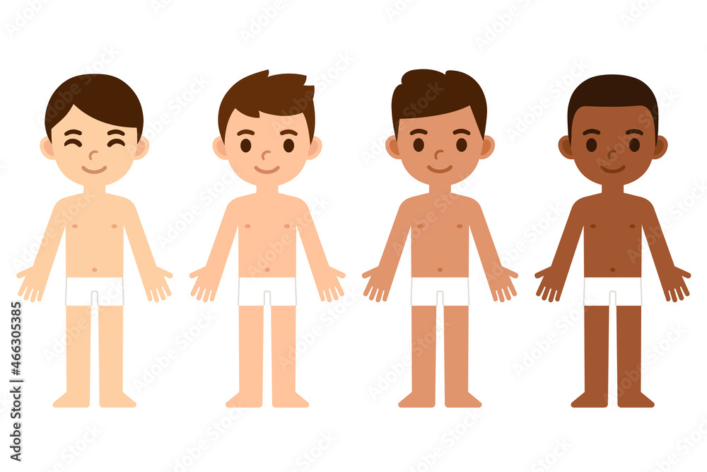 Cartoon boys diverse skin tones Stock Vector | Adobe Stock