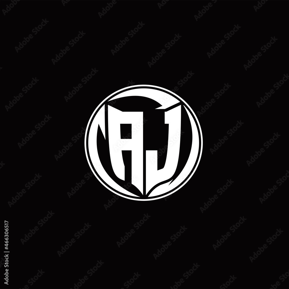 AJ Logo monogram shield shape with three point sharp rounded design ...