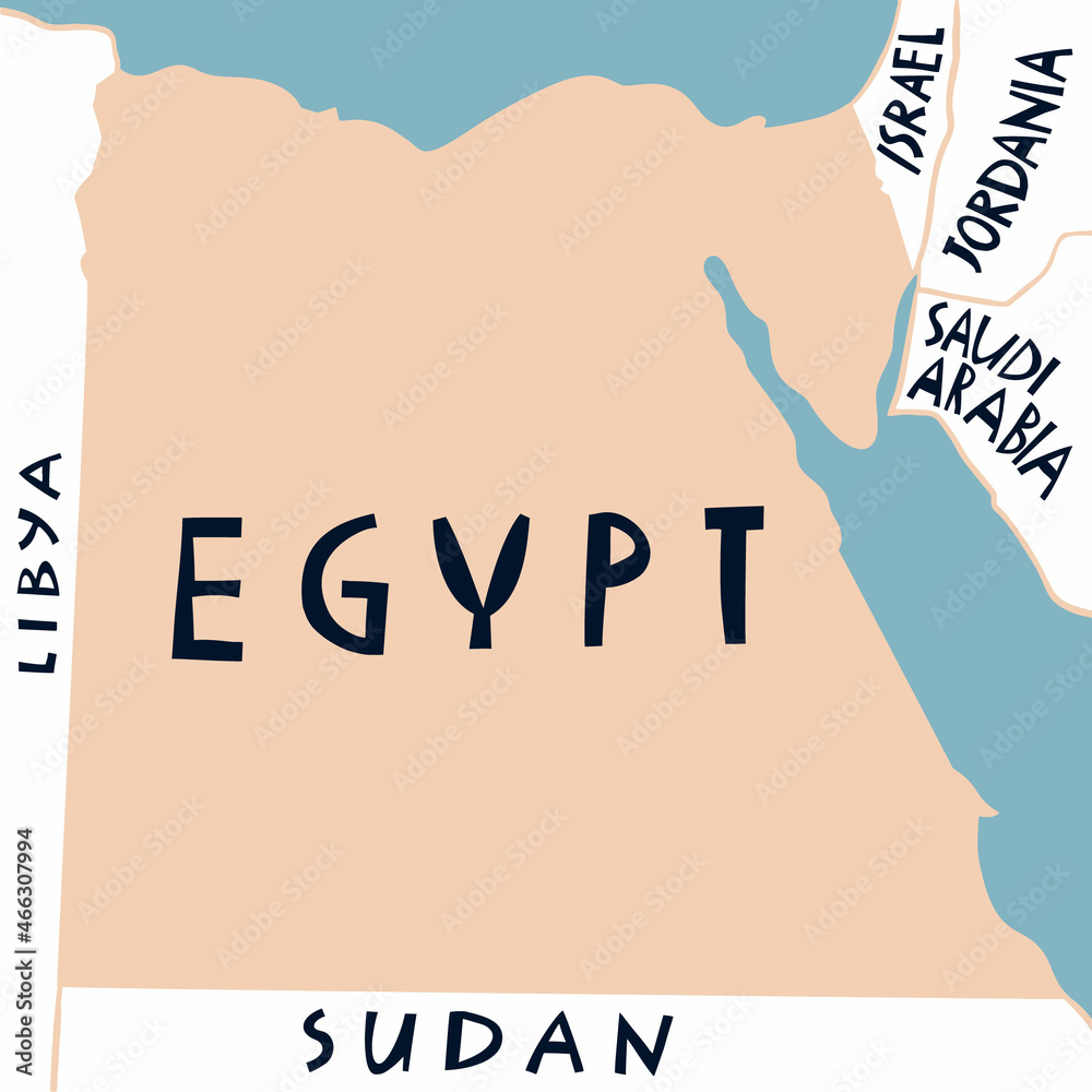 Vector hand drawn stylized map of Egypt. Travel illustration of Arab ...