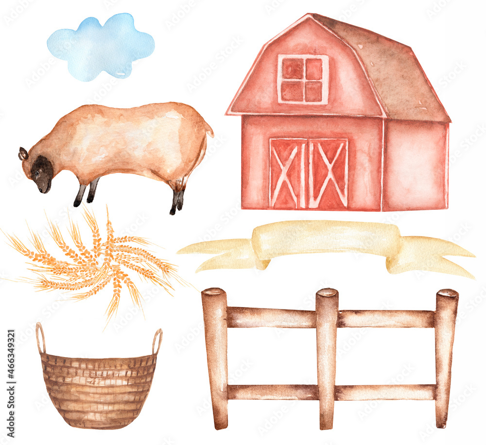 Farm Animals Clipart, Watercolor hand drawn sheep Clip art, Cute ...