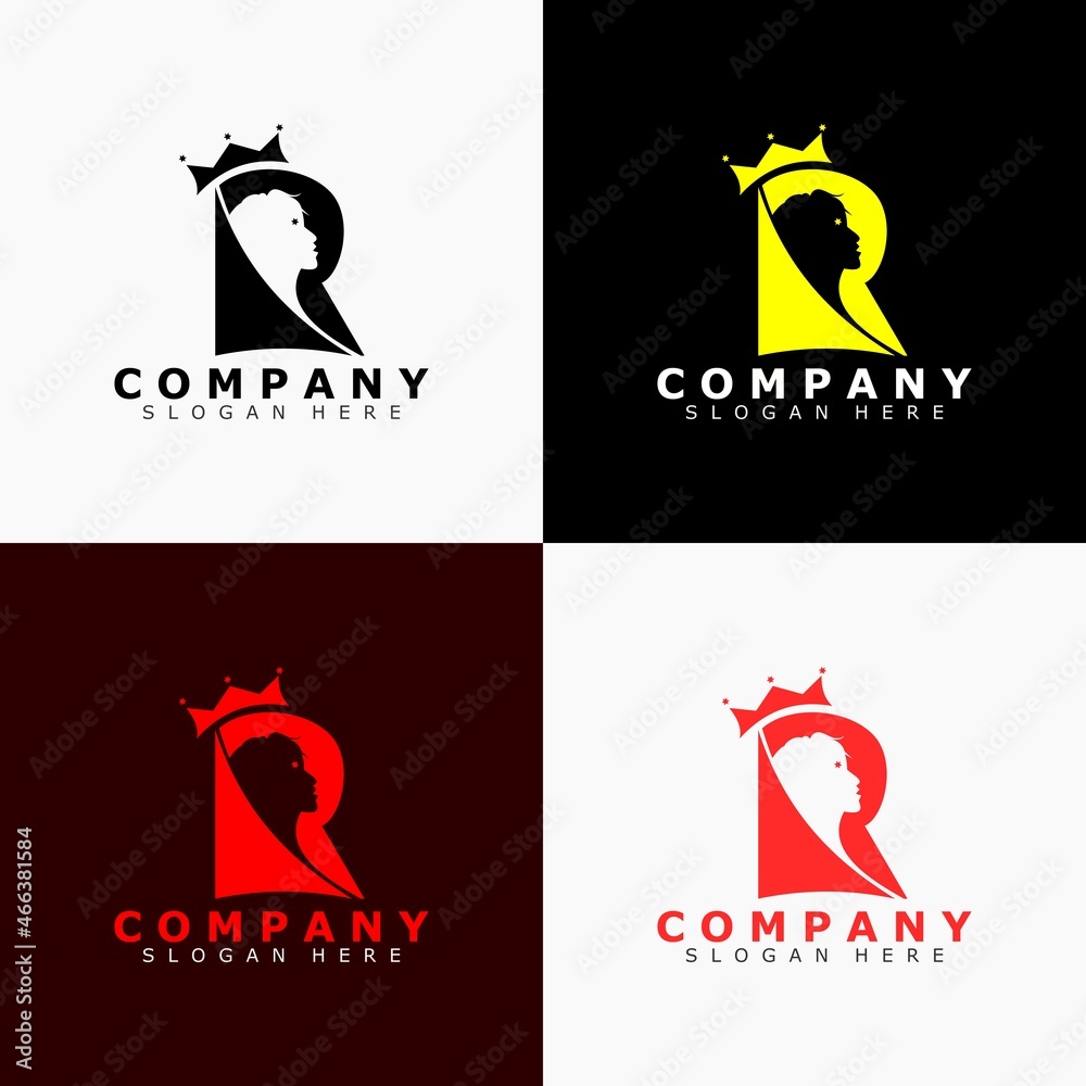 initial R luxury beauty queen woman face with crown logo design vector ...