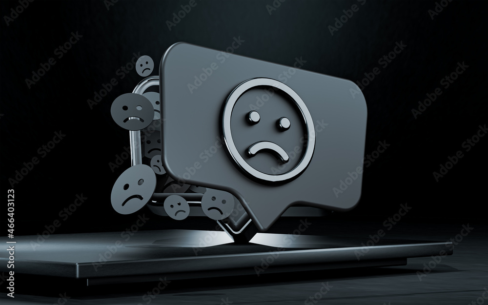 sad icon 3d render dark manipulation background for web cover, card ...