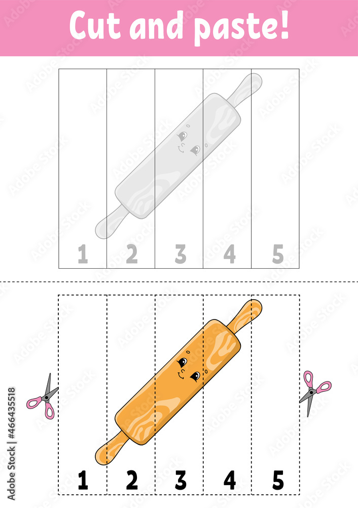 Learning numbers 1-5. Cut and glue. Cartoon character. Education ...