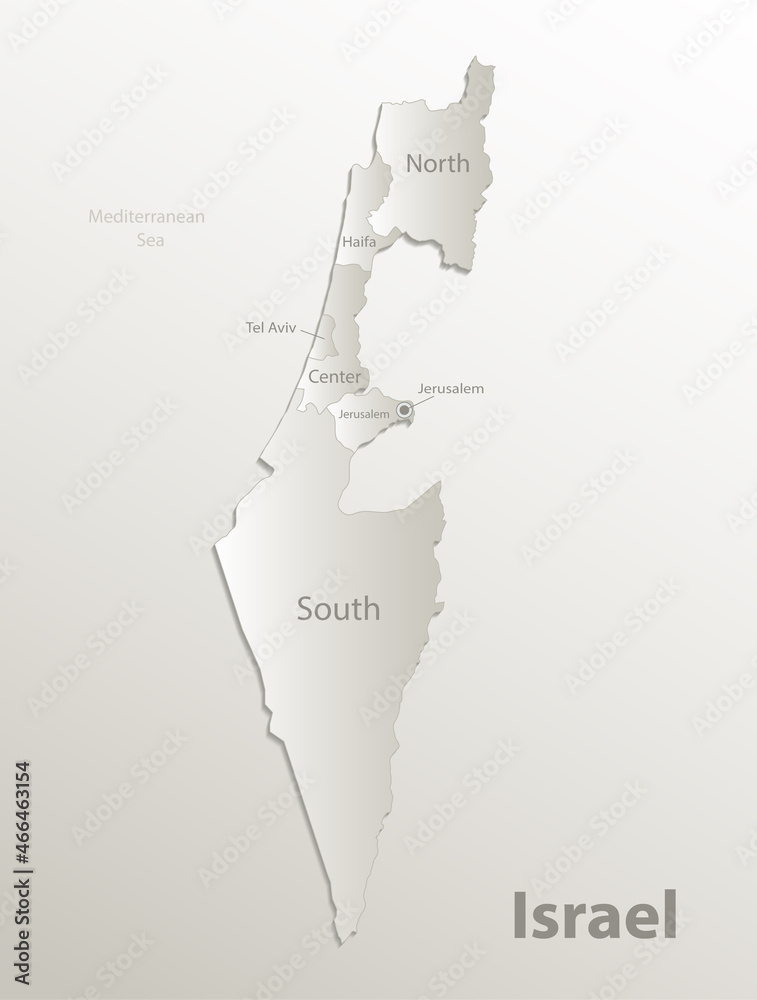 Israel map administrative division, separates regions and names, card ...