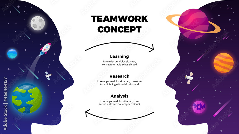 Teamwork concept. Universe background. Startup vector Infographic ...