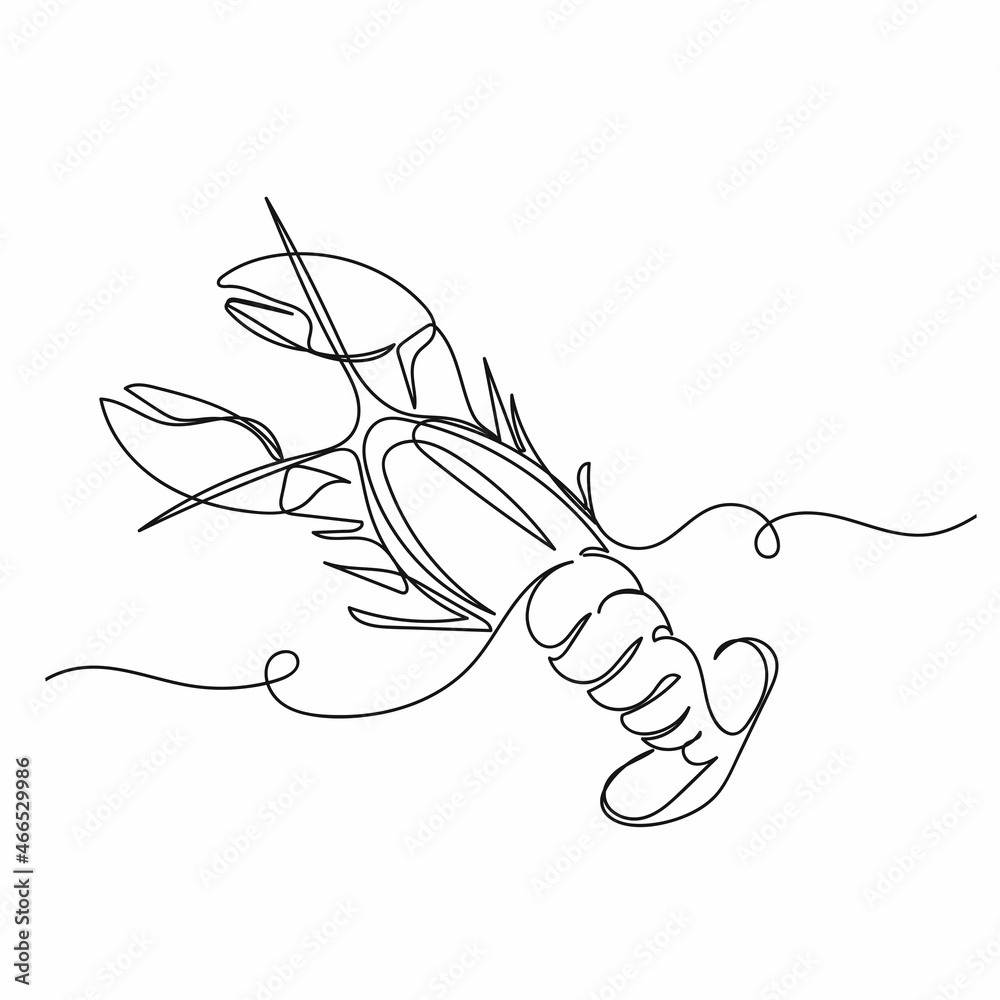 Vector continuous one single line drawing icon of lobsters crayfish in ...