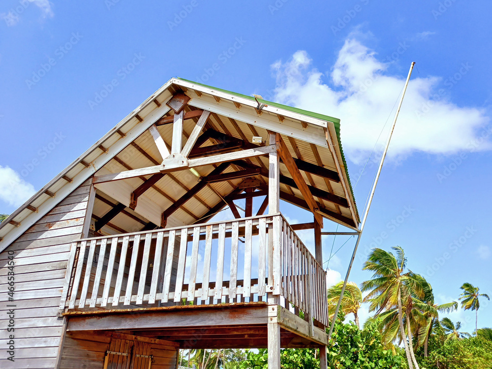 Side view Caribbean wood construction with its island-style ...