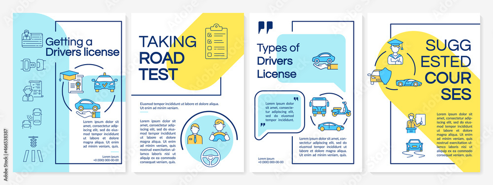 Driving school yellow and blue brochure template. Drivers education ...