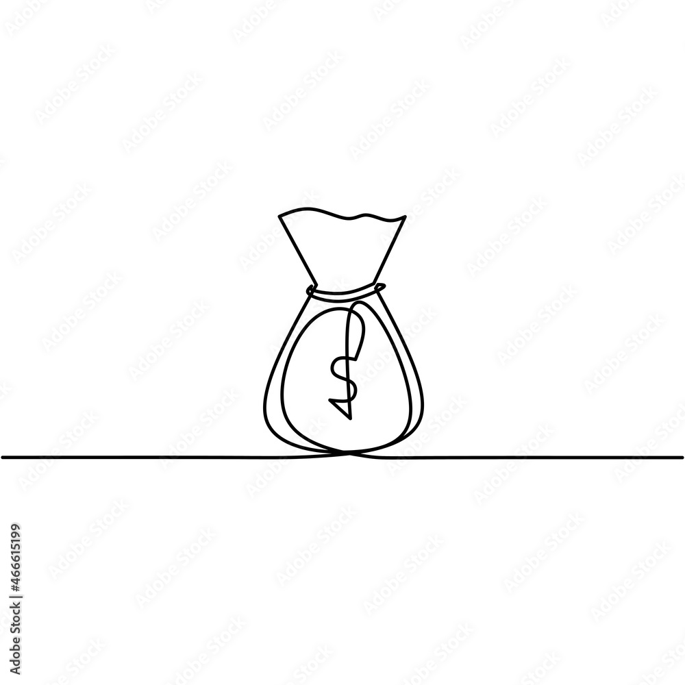 Continuous line drawing of money bag, business income, object one line ...