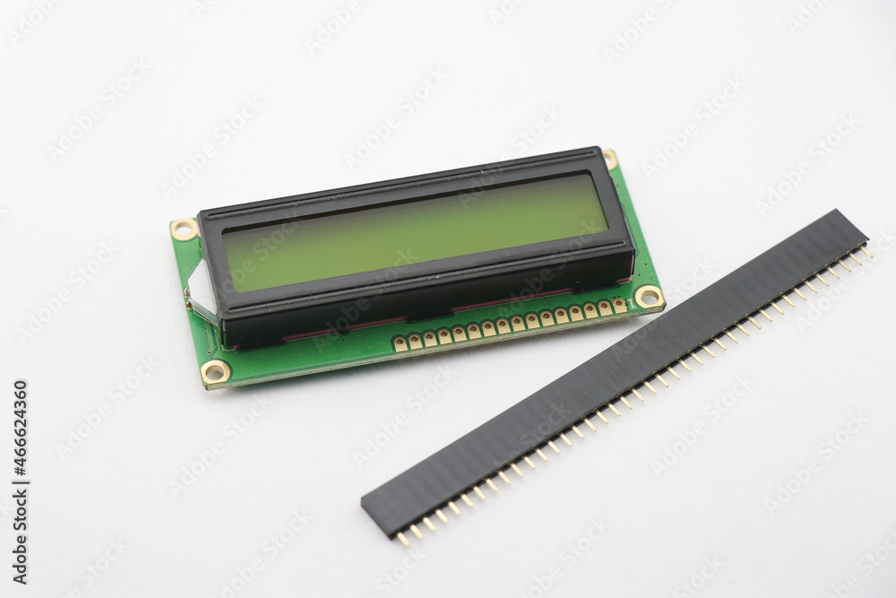 LCD display module with header pins, LCD 16x2 module isolated on white ...