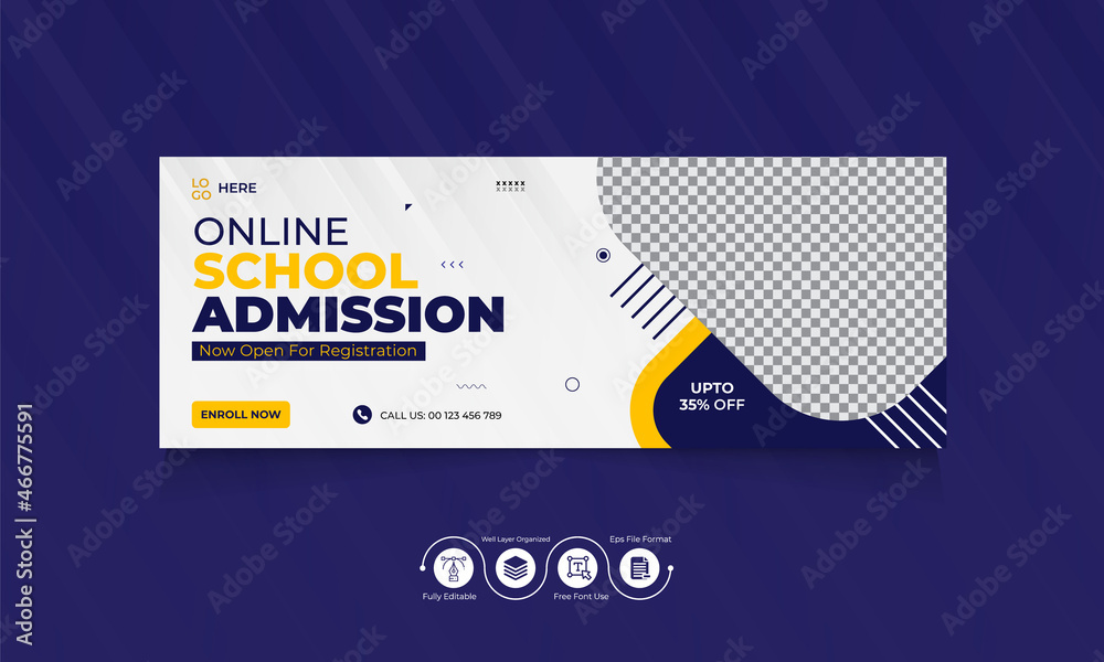 School admission Facebook cover, Kids education social media banner ...