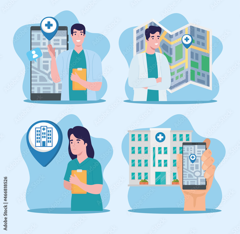 hospital map guide icons Stock Vector | Adobe Stock
