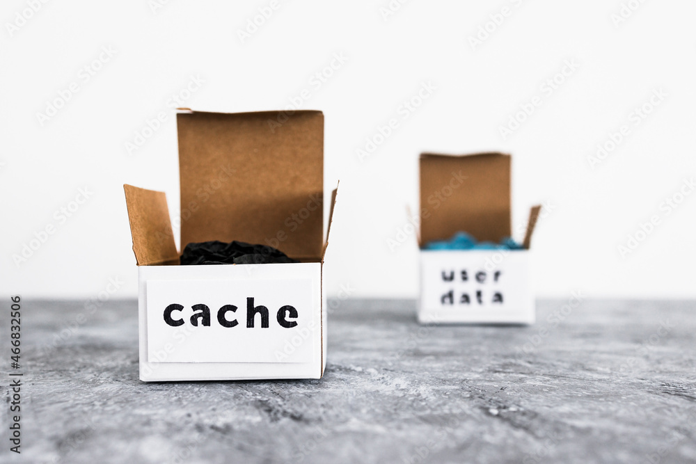 online privacy and stored information, metaphor of open boxes with User ...