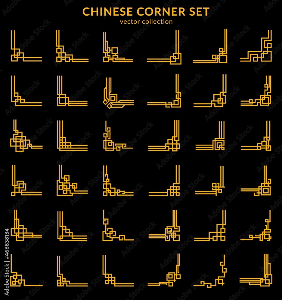 Asian chinese golden frame corners and dividers, oriental ornaments ...