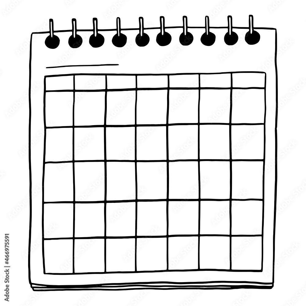 Wall calendar blank template in doodle style. Clip art for planning ...