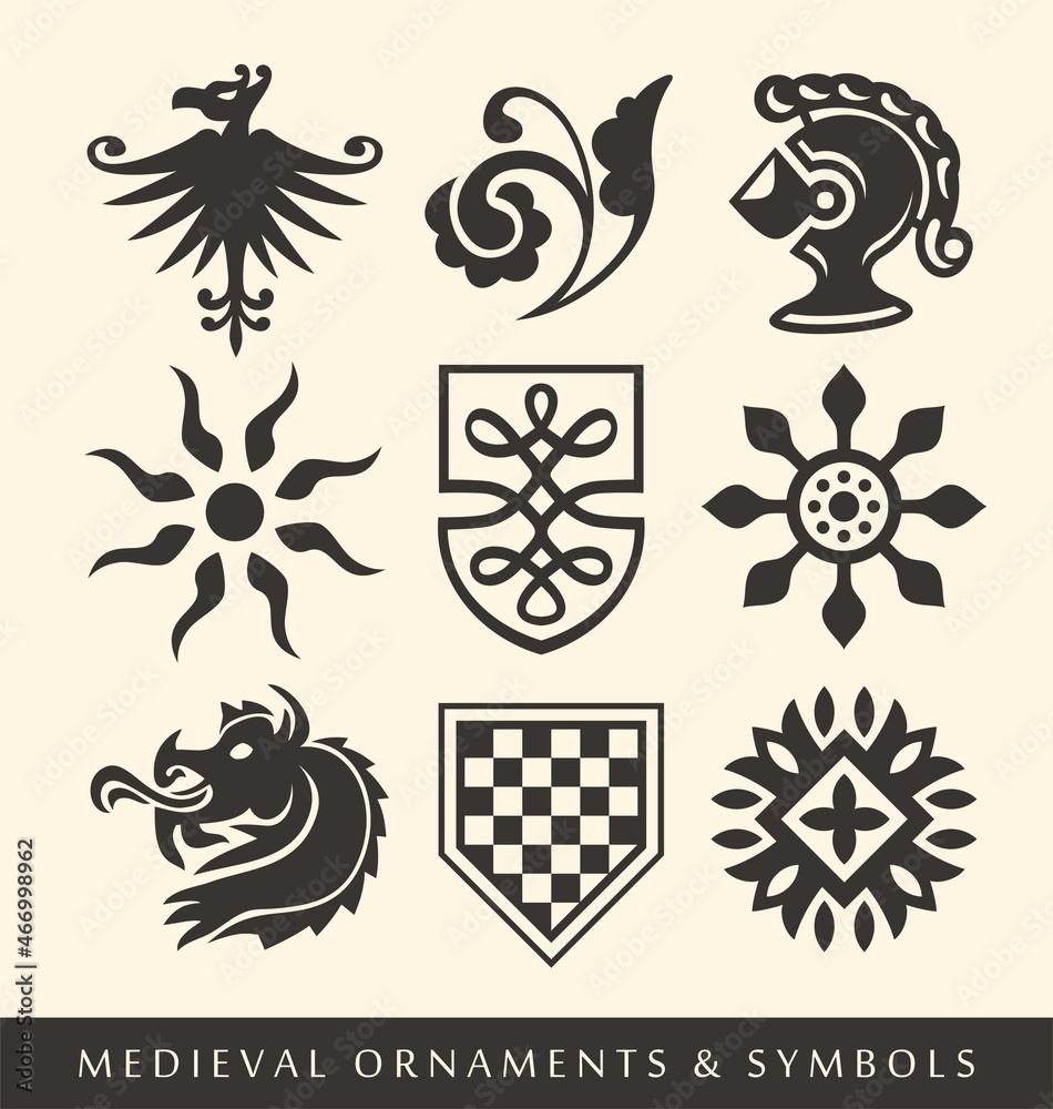 Medieval symbols and ornaments collection. Ancient tribal and ...
