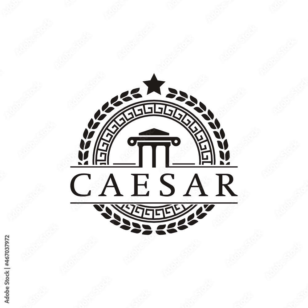 Classic Vintage Retro Label Badge Ancient Greek Coin with Pillar Column ...