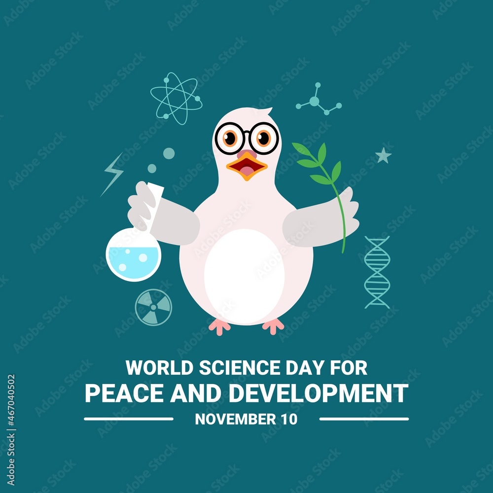 Vector illustration, pigeon scientific character, with reaction bottle ...