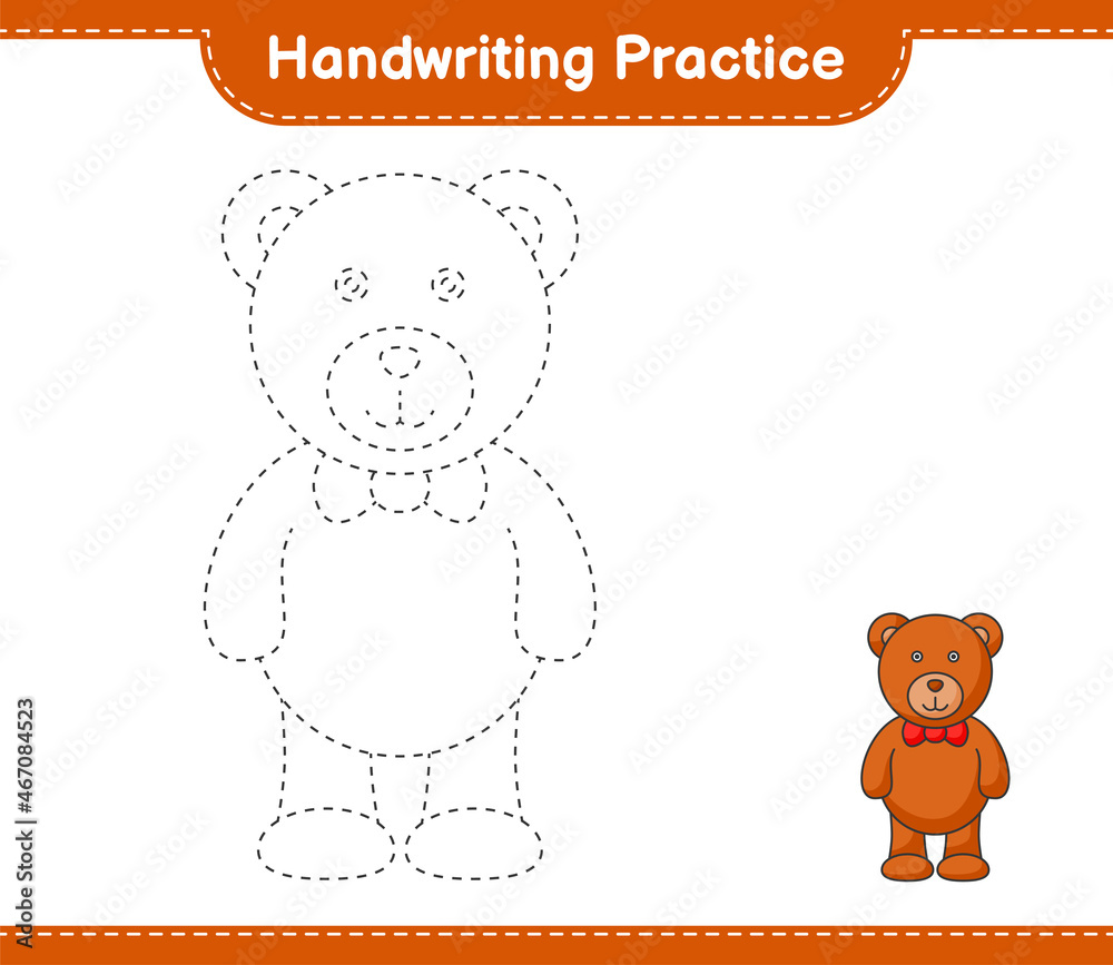 Handwriting practice. Tracing lines of Teddy Bear. Educational children ...