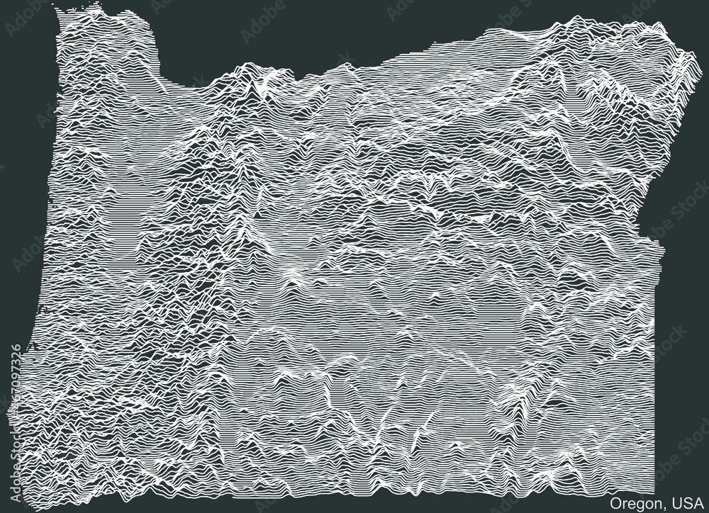 Topographic negative relief map of the Federal State of Oregon, USA ...