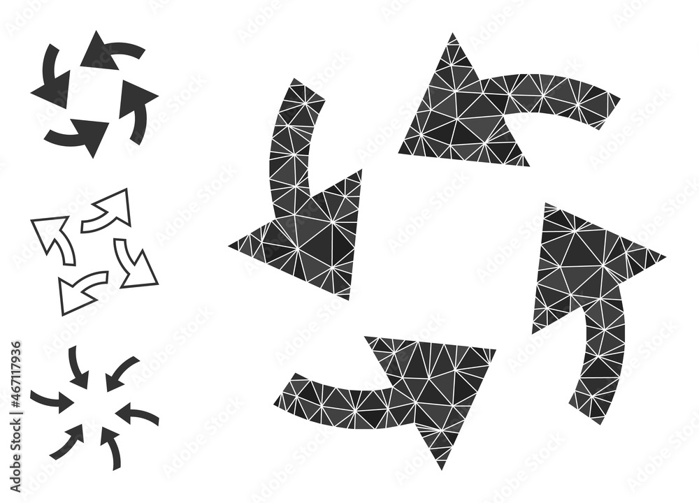 Low-poly cyclone arrows icon, and bonus icons. Polygonal cyclone arrows ...