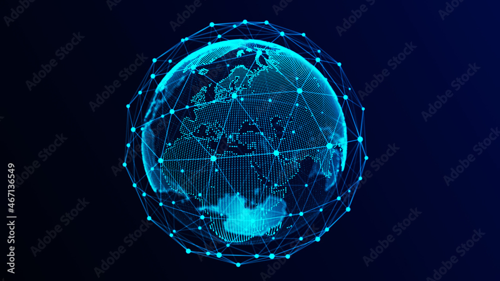 Virtual planet Earth with particles and lines. Network connection big ...