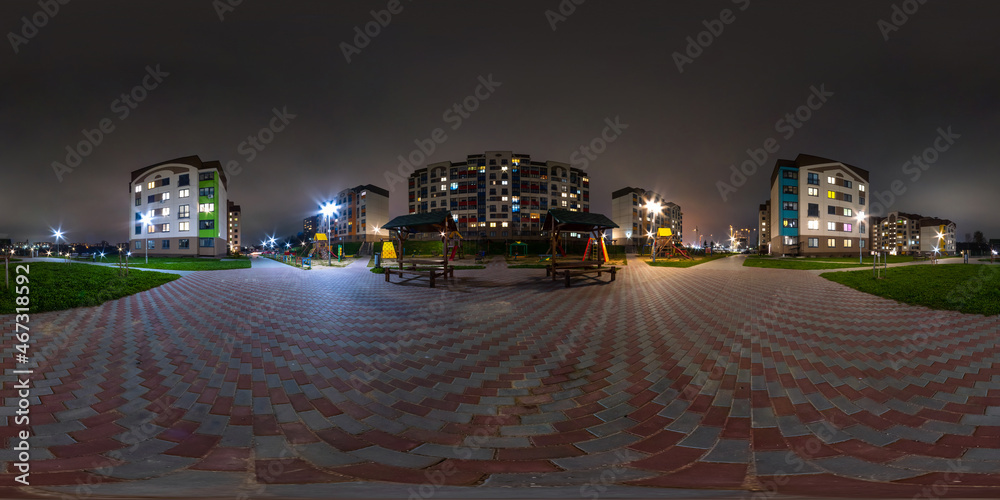 night 360 hdri panorama near playground in middle of modern multi ...