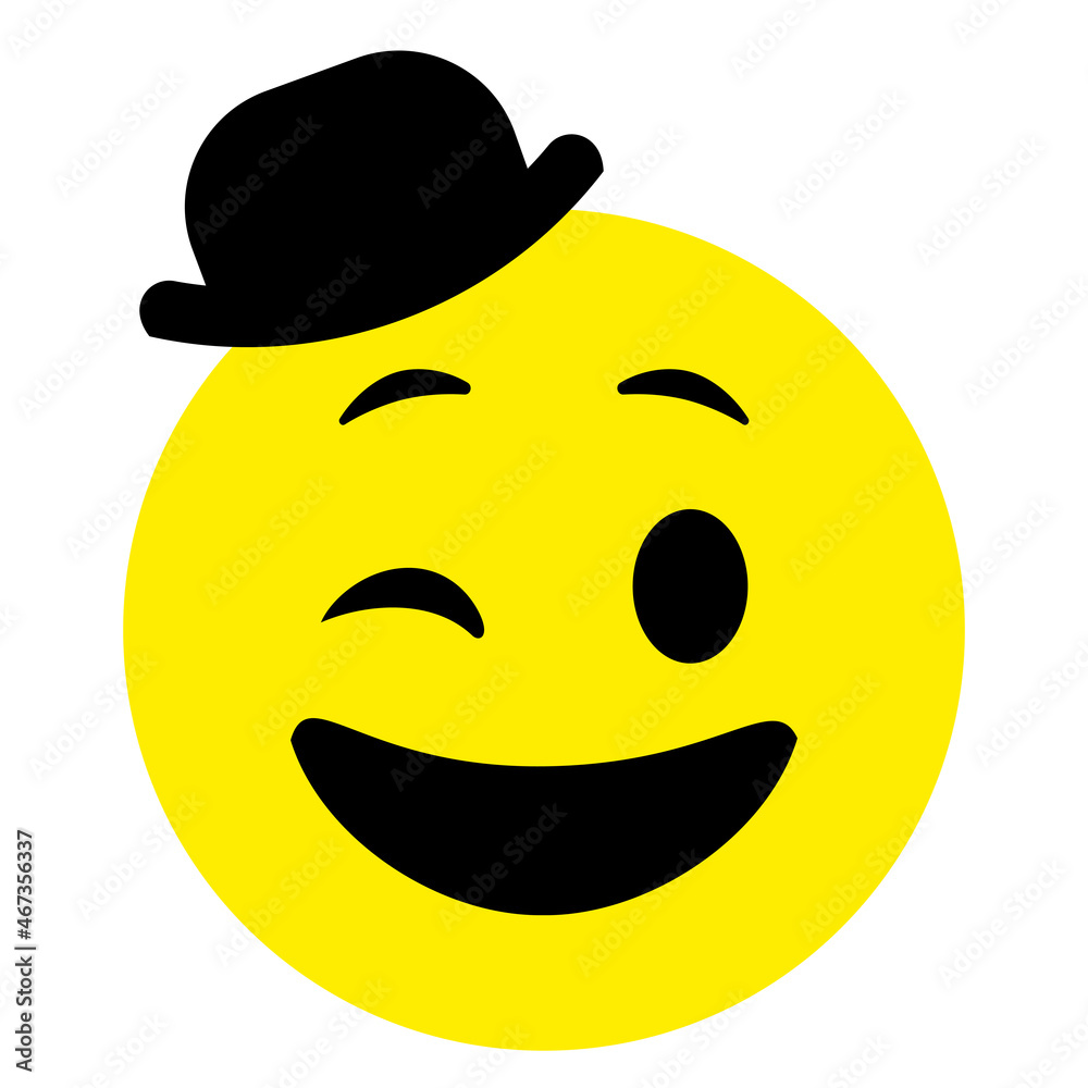 Smiley face with a hat. Emoji icon vector. Emoticon sign. Positive ...