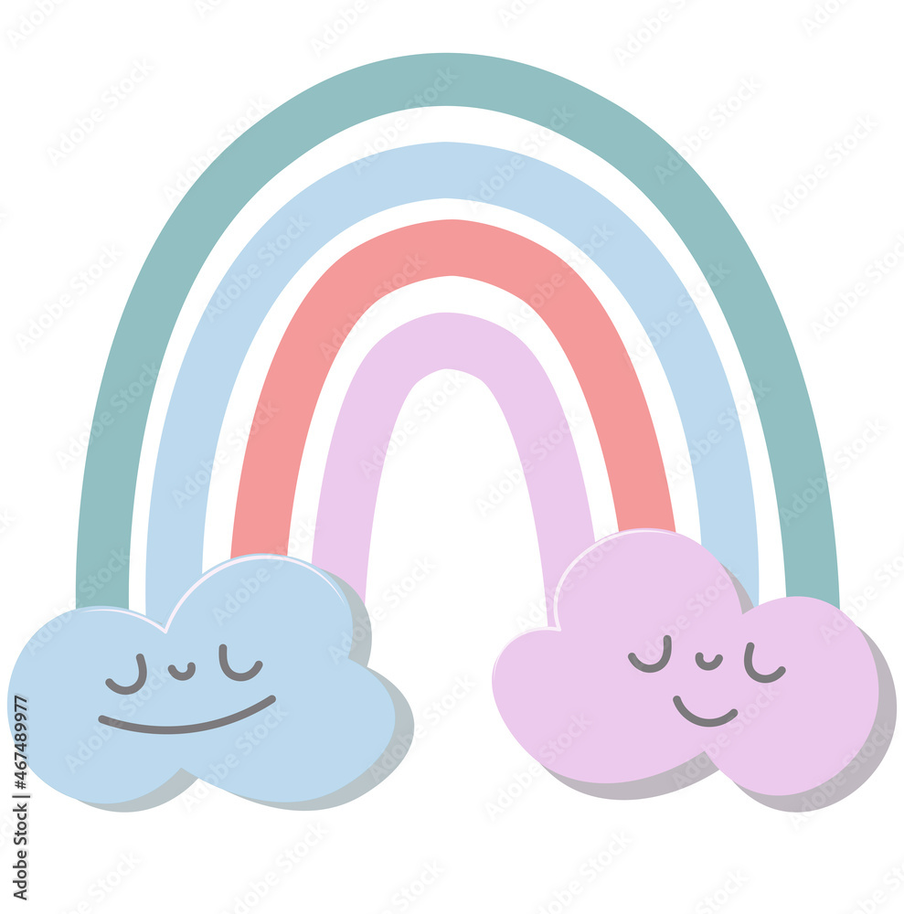 Vektor Boho rainbow with cute clouds. Vector rainbow illustration, kids ...