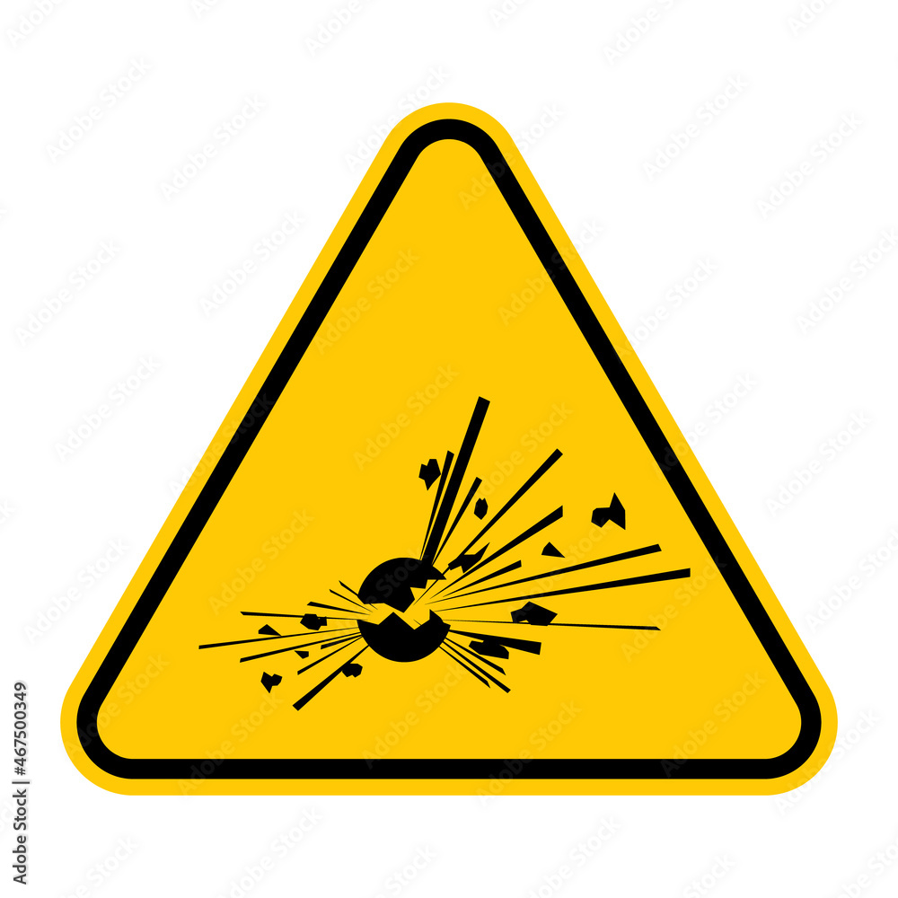 Explosive materials hazard sign. Substances and preparations which may ...