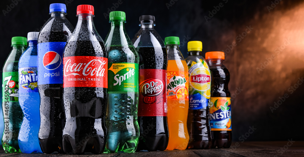 Bottles of global soft drink brands Stock Photo | Adobe Stock