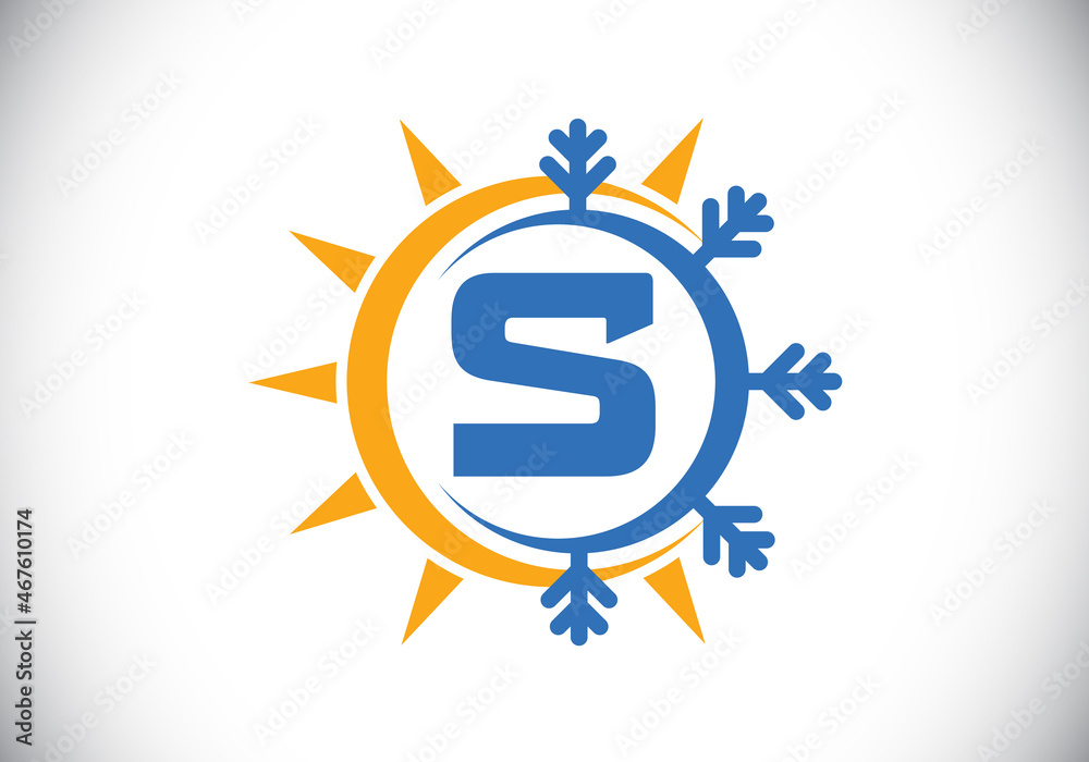 Vector de Stock Initial S monogram alphabet with abstract sun and snow ...