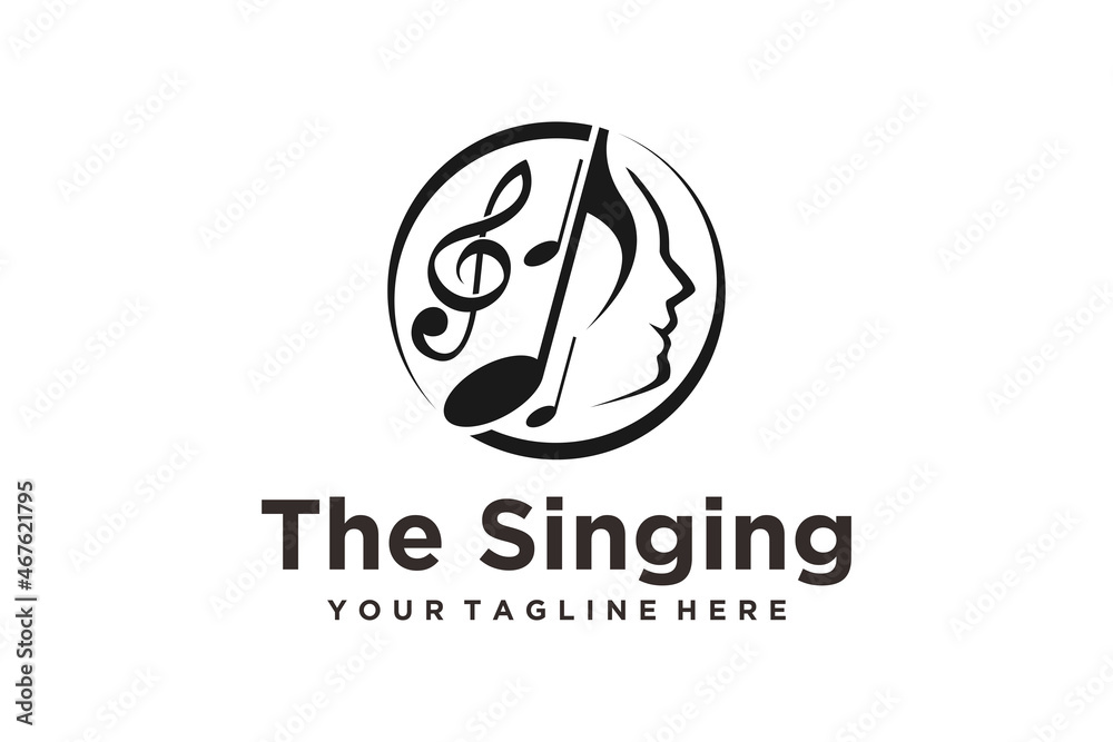 Singer Vocal Karaoke Choir with Music Notes Treble Clef Singing Woman ...
