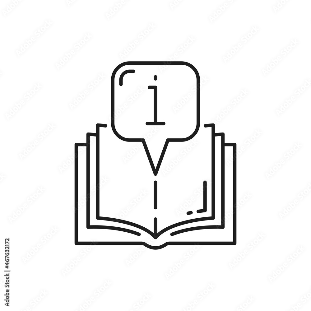 Open book with information sign bubble isolated thin line icon. Vector ...