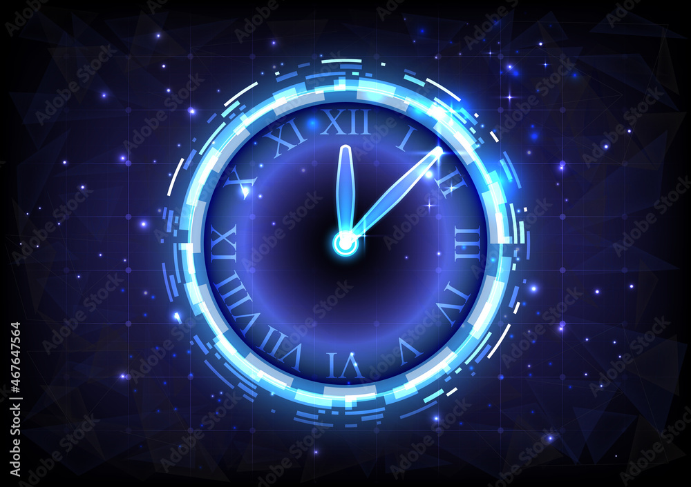 Futuristic Sci-Fi glowing HUD clock. Abstract time machine and polygon ...