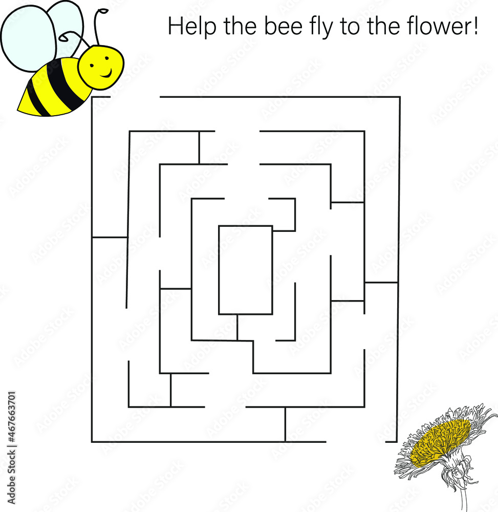 Maze game with bee. Cartoon labyrinth education puzzle. Find path for ...