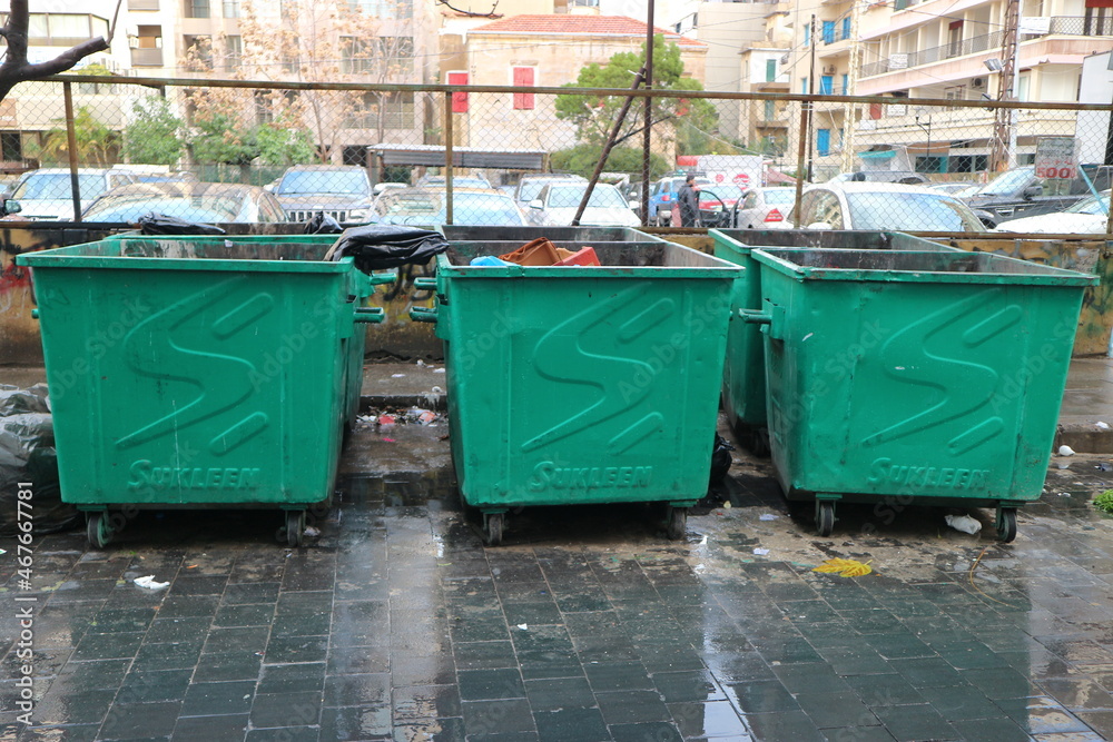 Beirut, Lebanon, Mixed municipal solid waste containers awaiting ...
