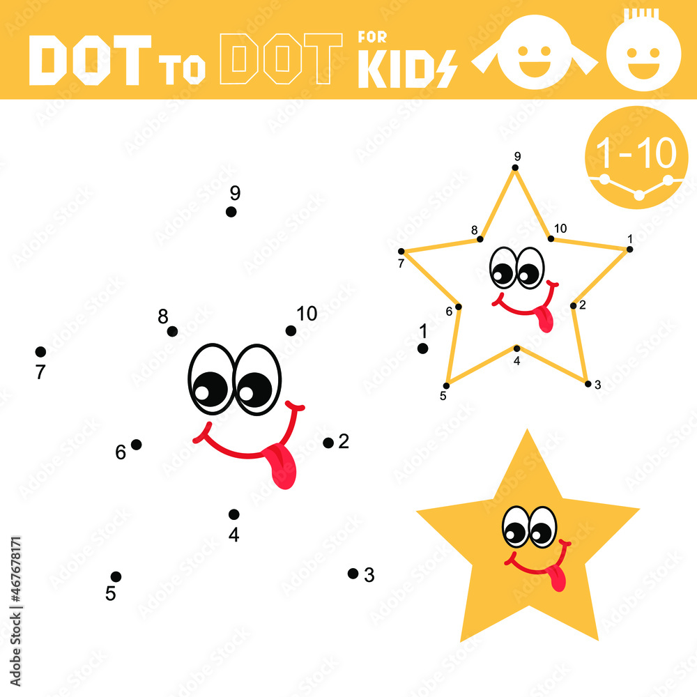 Star. Dot to dot games for kids. Connect the numbers and drawing a star ...