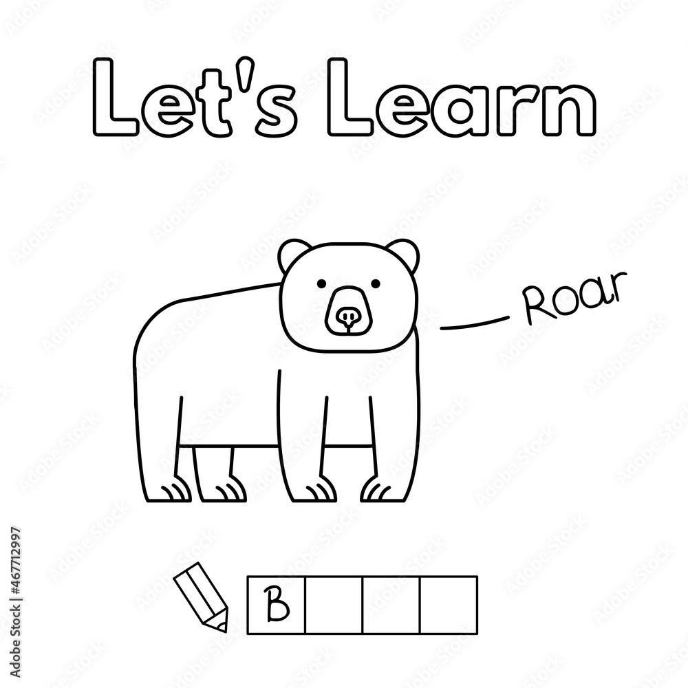 Cartoon bear learning game for small children - color and write the ...