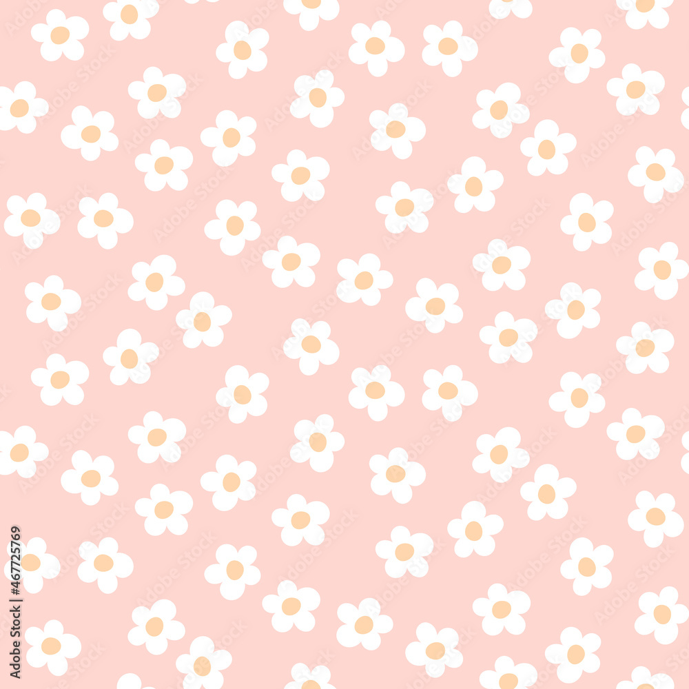 Sweet cute pink hand-drawn seamless floral pattern on pink background ...